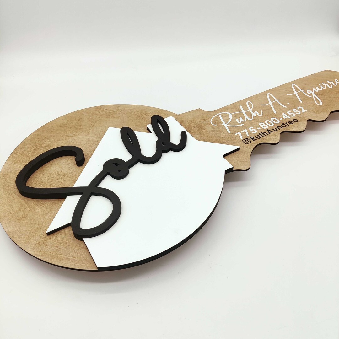 Wood Sold Sign, Realtor Key Sign, Closing Photo Prop, Modern Key Sign ...