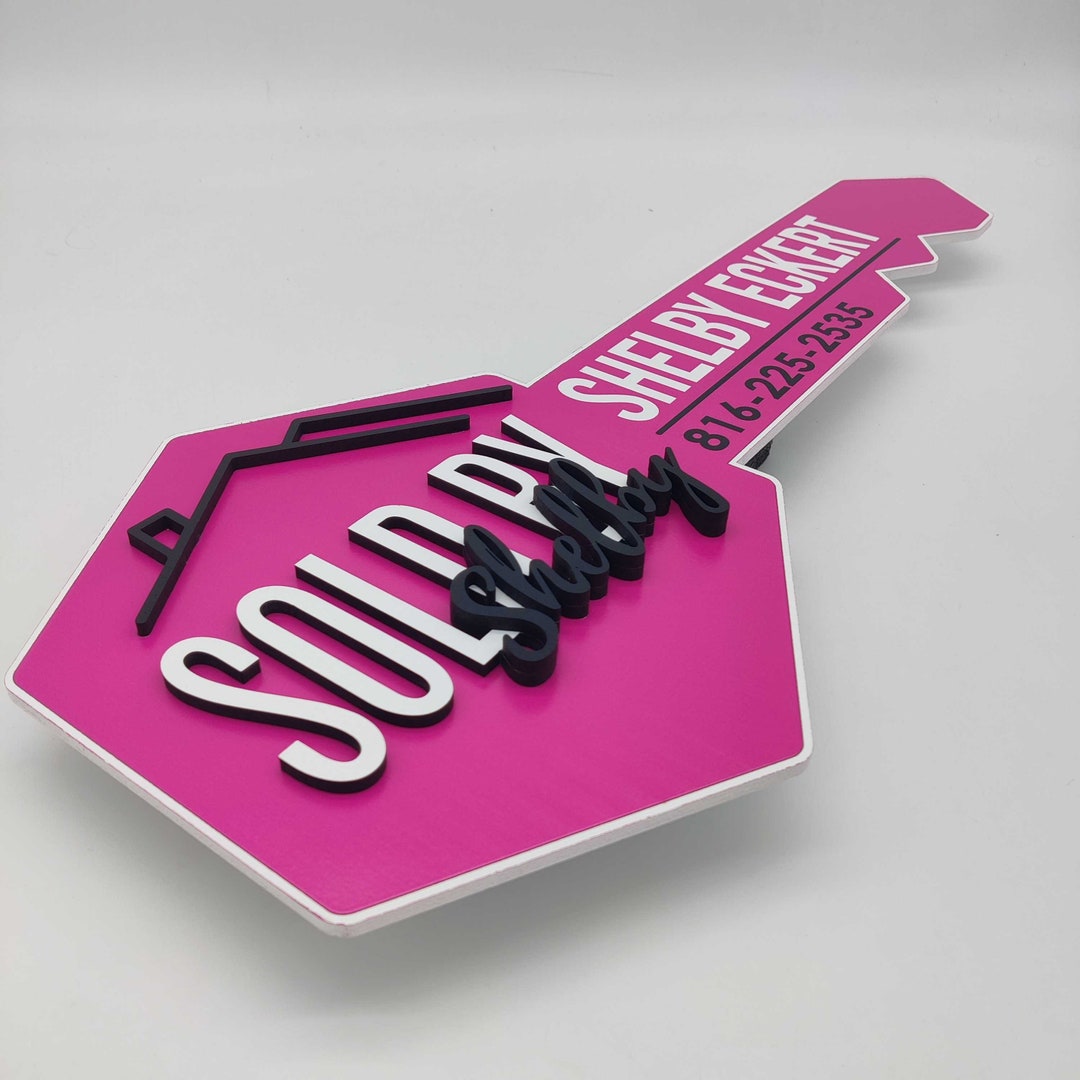 Pink Key Sold by Sign, 3D Closing Photo Prop, Modern Key Sign for ...