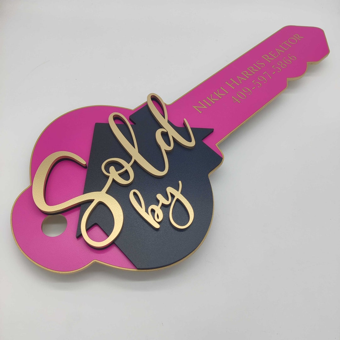 Realtor Sold Key, Pink Wood Key Sign, 3D Sold Real Estate Key, Closing ...
