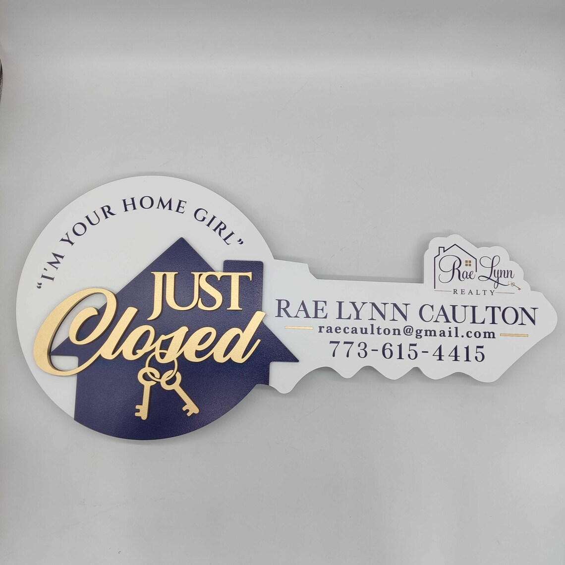 Just Closed, Navy Blue Key House Sign, 3D Closing Photo Prop, Round Key ...