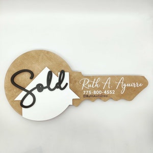 Wood Sold Sign, Realtor Key Sign, Closing Photo Prop, Modern Key Sign ...