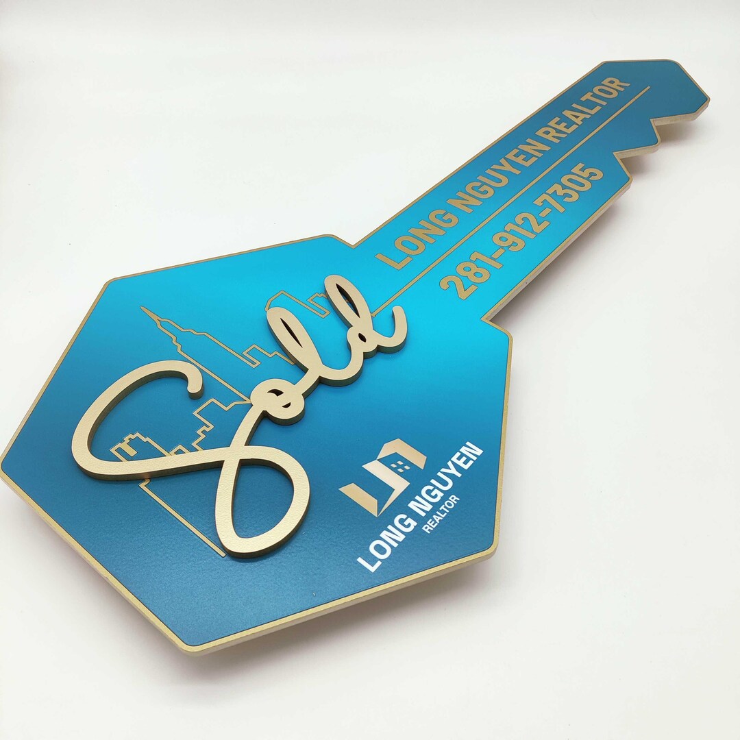 Sold Sign, 3D Realtor Key Sign, Gradient Blue Key Sign, Closing Photo ...