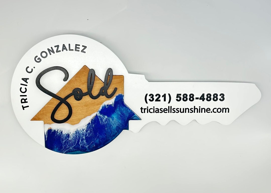 Sold Key Sign With Epoxy Resin House, 3D Custom Sold Real Estate Agent ...