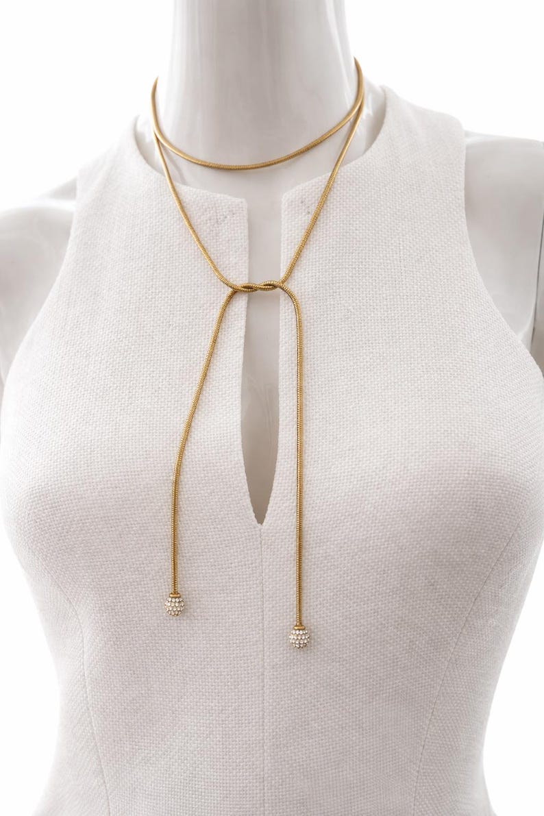 Vintage Gold-tone Snake Chain Lariat Necklace With Crystal Ball Ends - Etsy