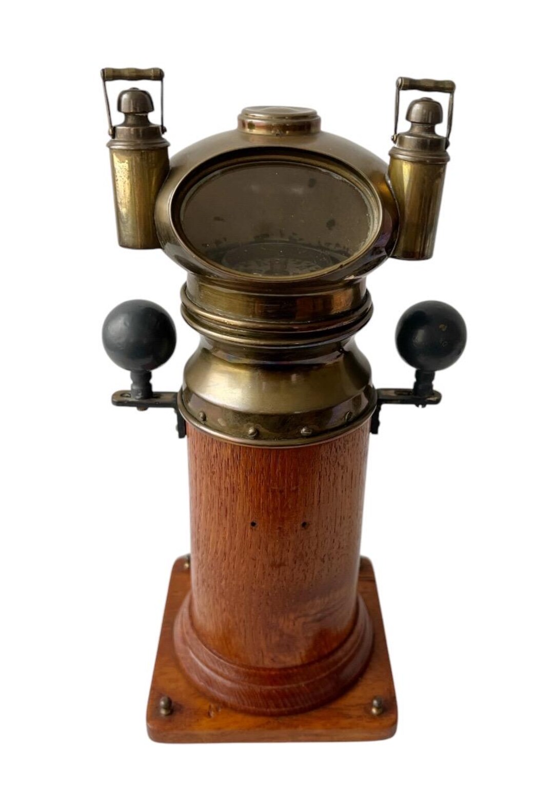 Antique Brass Binnacle Compass With Oil Lanterns: Maritime Navigation ...