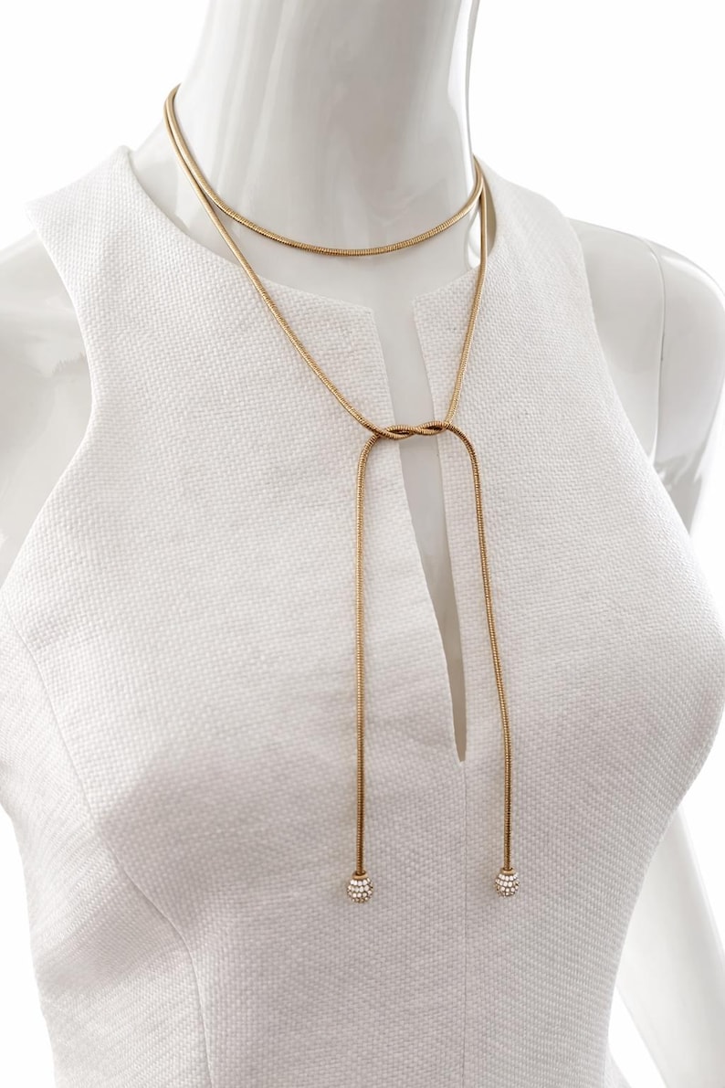 Vintage Gold-tone Snake Chain Lariat Necklace With Crystal Ball Ends - Etsy