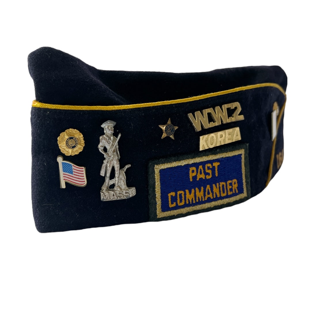 Vintage American Legion Cap: WW2 Korea Past Commander, Metal Pins (size ...