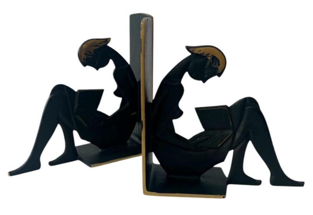 Vintage Brass Bookends Reading Girl Mid Century Modern Figural Pair - Etsy