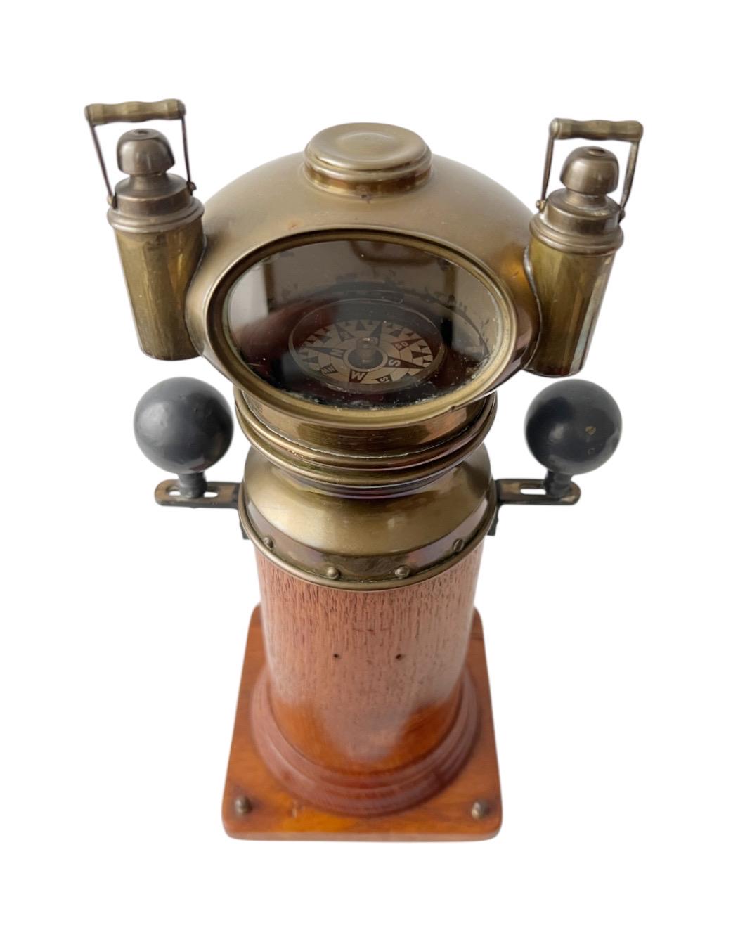 Antique Brass Binnacle Compass With Oil Lanterns: Maritime Navigation ...