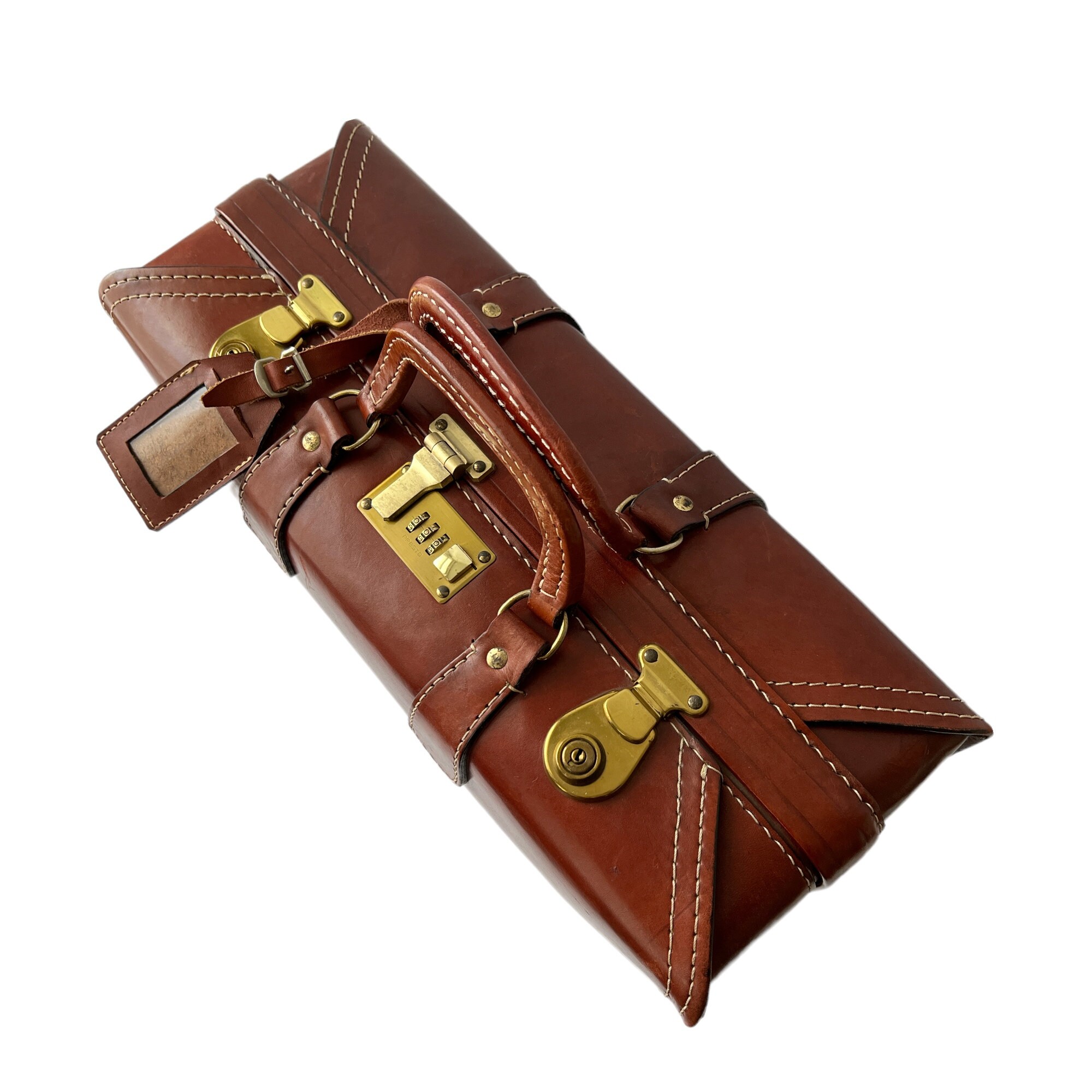 Vintage Retro Style Leather Gentleman's Travel Suitcase. Luggage Rack ...