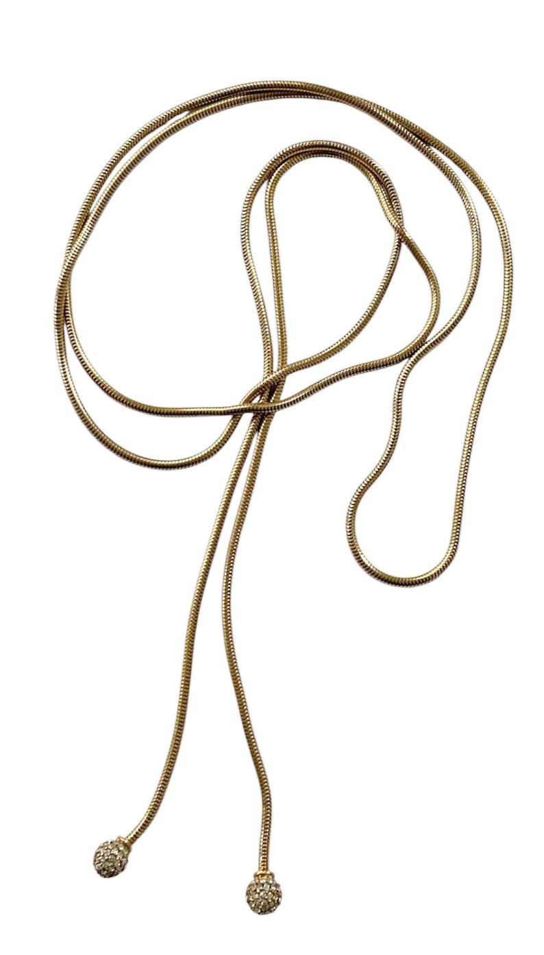 Vintage Gold-tone Snake Chain Lariat Necklace With Crystal Ball Ends - Etsy