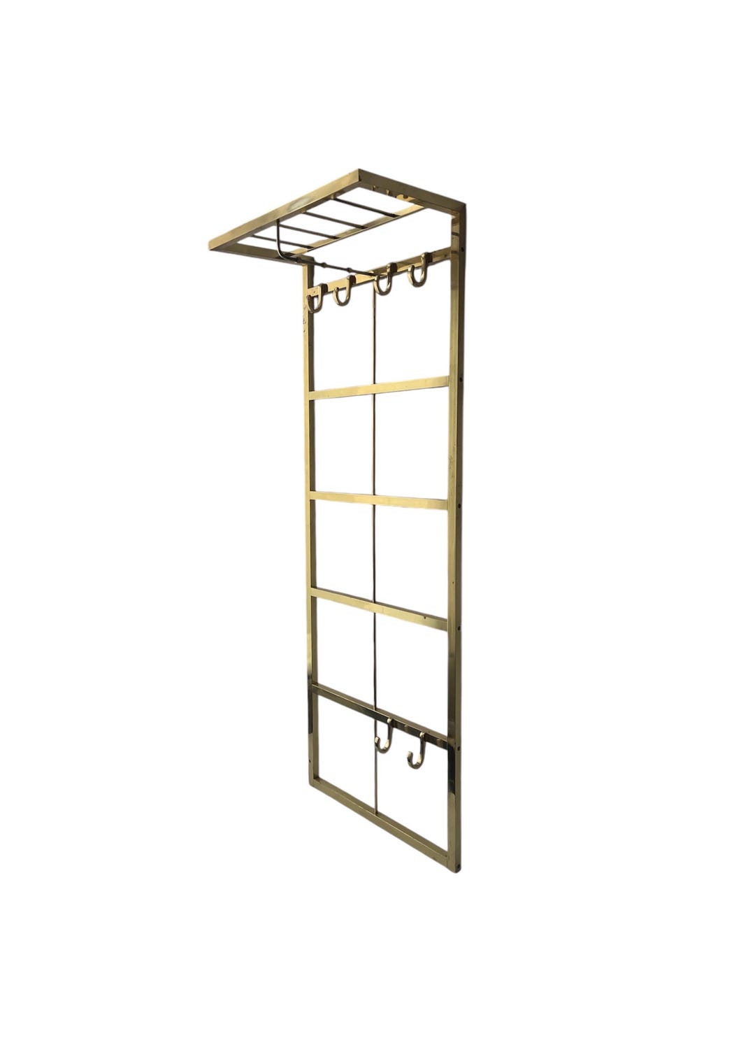 Vintage Brass Wall-mounted Coat Rack | 6 Hooks + Top Shelf | Sturdy ...