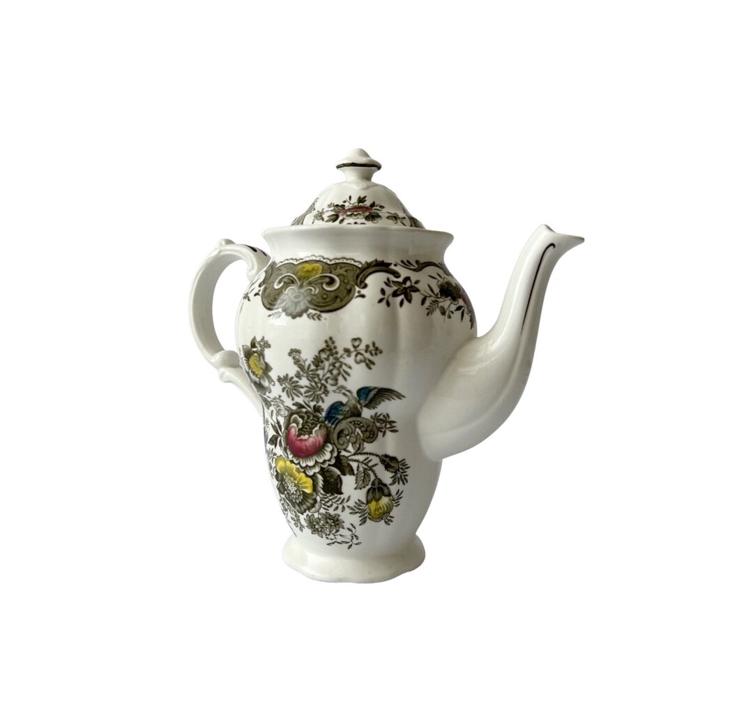 Vintage Ridgway Staffordshire Green Floral and Peacocks Pattern Coffee ...