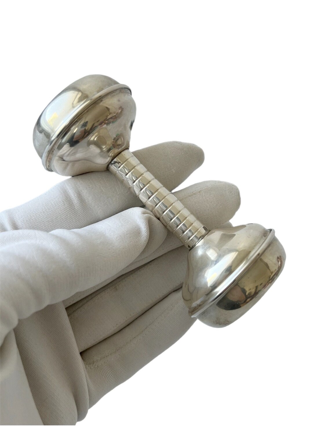 Vintage Sterling Silver Dumbbell Baby Rattle - 1950s Heirloom ...