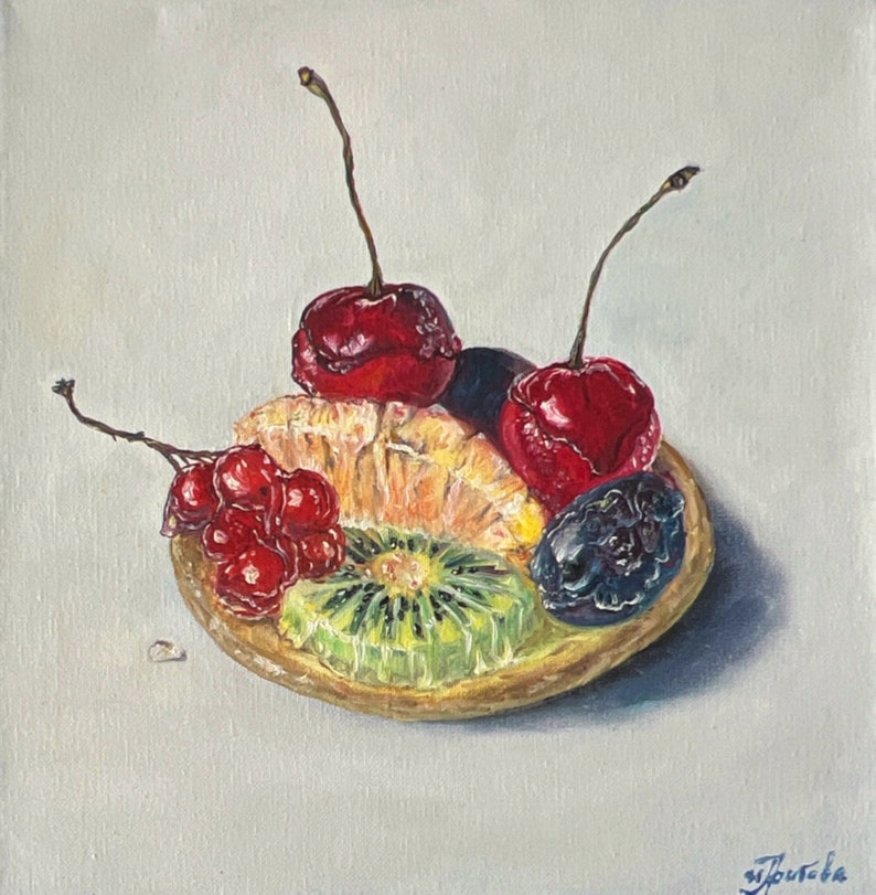 Original Oil Painting on Canvas Still Life Dessert Fruit Tart - Etsy