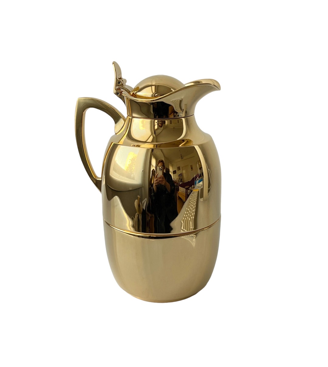 Vacuum Carafe by ALFI. Gold Plated Thermos With Glass Flask. West ...