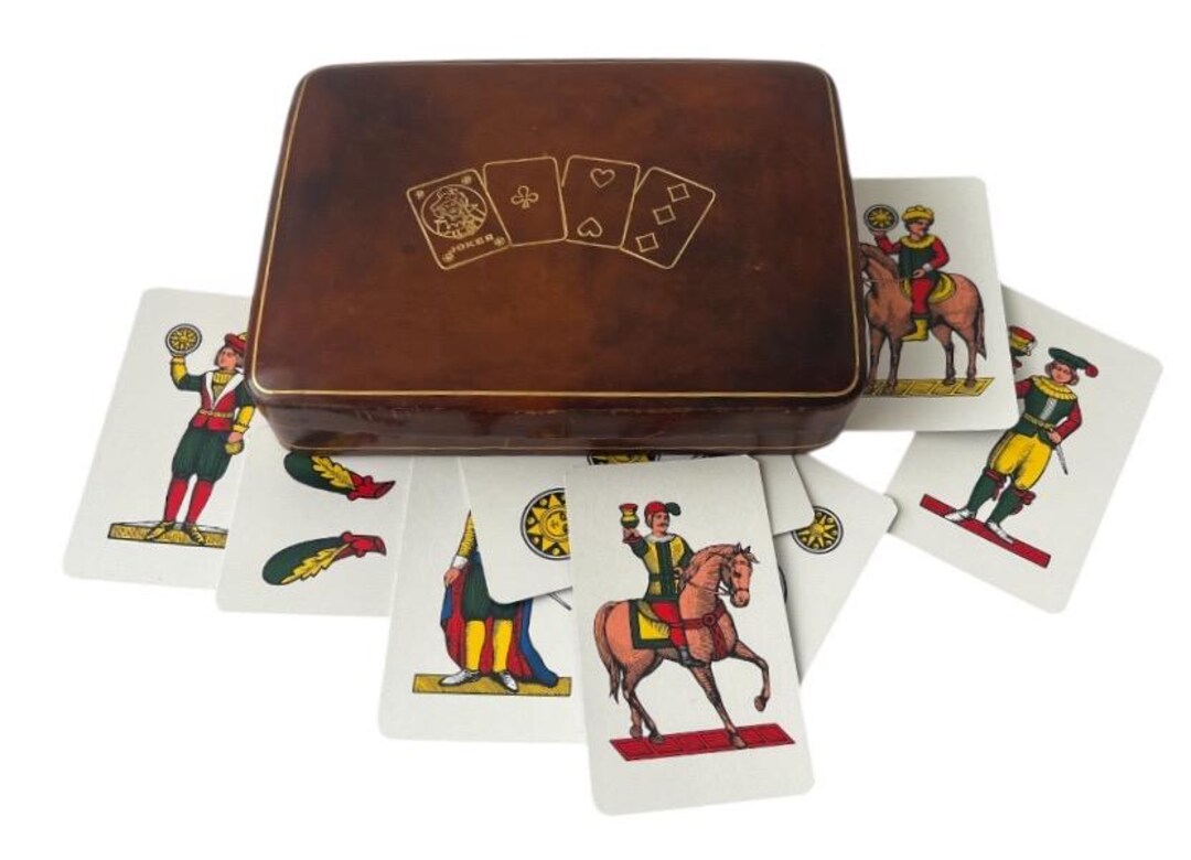 Vintage Italian Leather Playing Cards Box – Florentine Gilded Storage ...