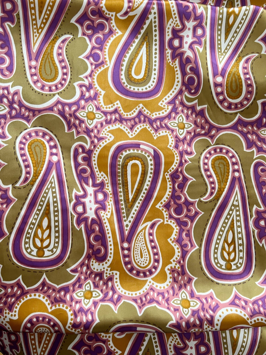 Vintage Soviet-era 100% Silk Satin Fabric – Paisley Print, USSR ...