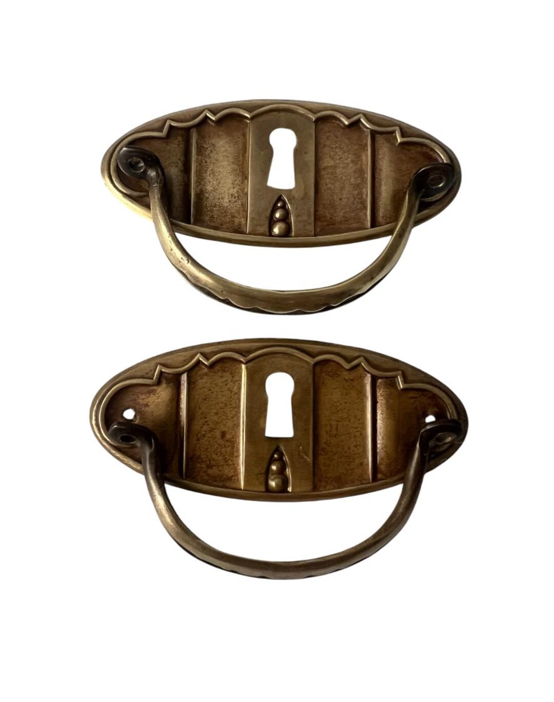 Pair of Antique Brass Keyhole Escutcheons With Drop Handles, Oval ...