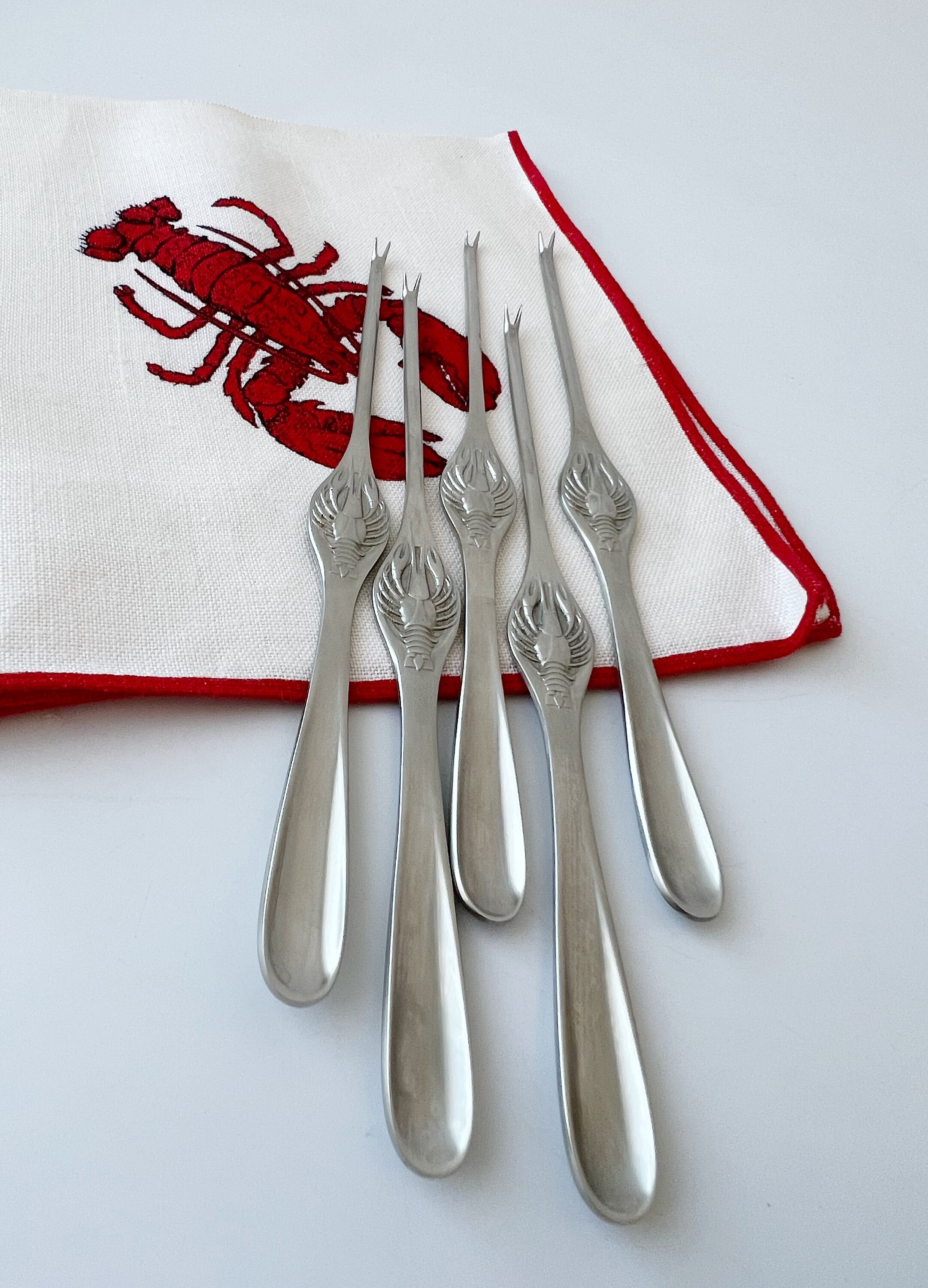 Lobster Forks. Vintage Silver Plated Set of 5 Crab Picks. Seafood and ...