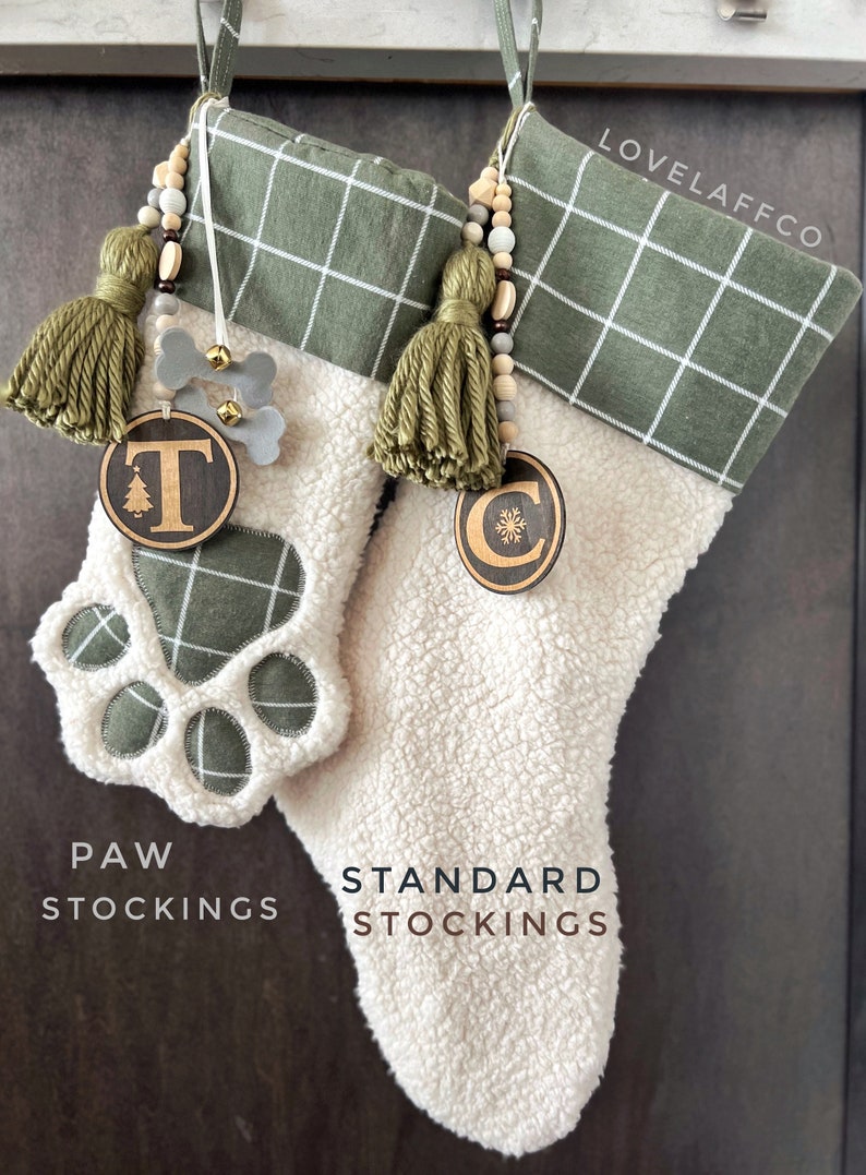SAGE Christmas Paw Stockings With Personalized Wooden Bead Letter Tags ...