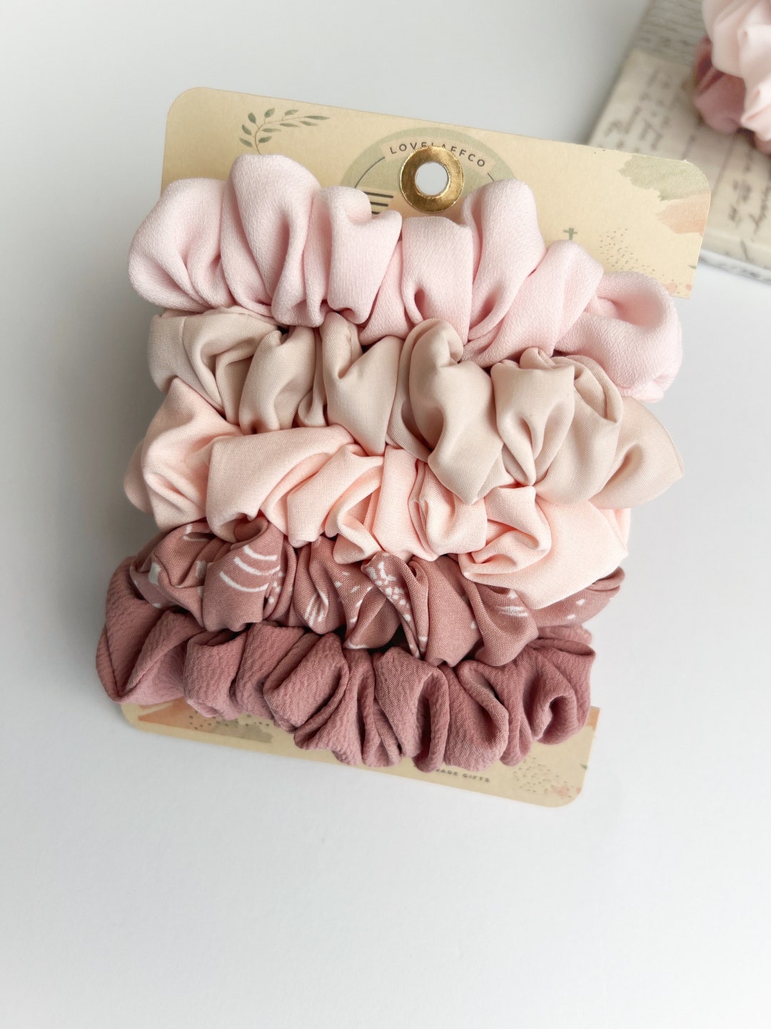 Pretty Pink, Light Peach,beige,rose SCRUNCHIES. 5 Pieces/set Silky ...