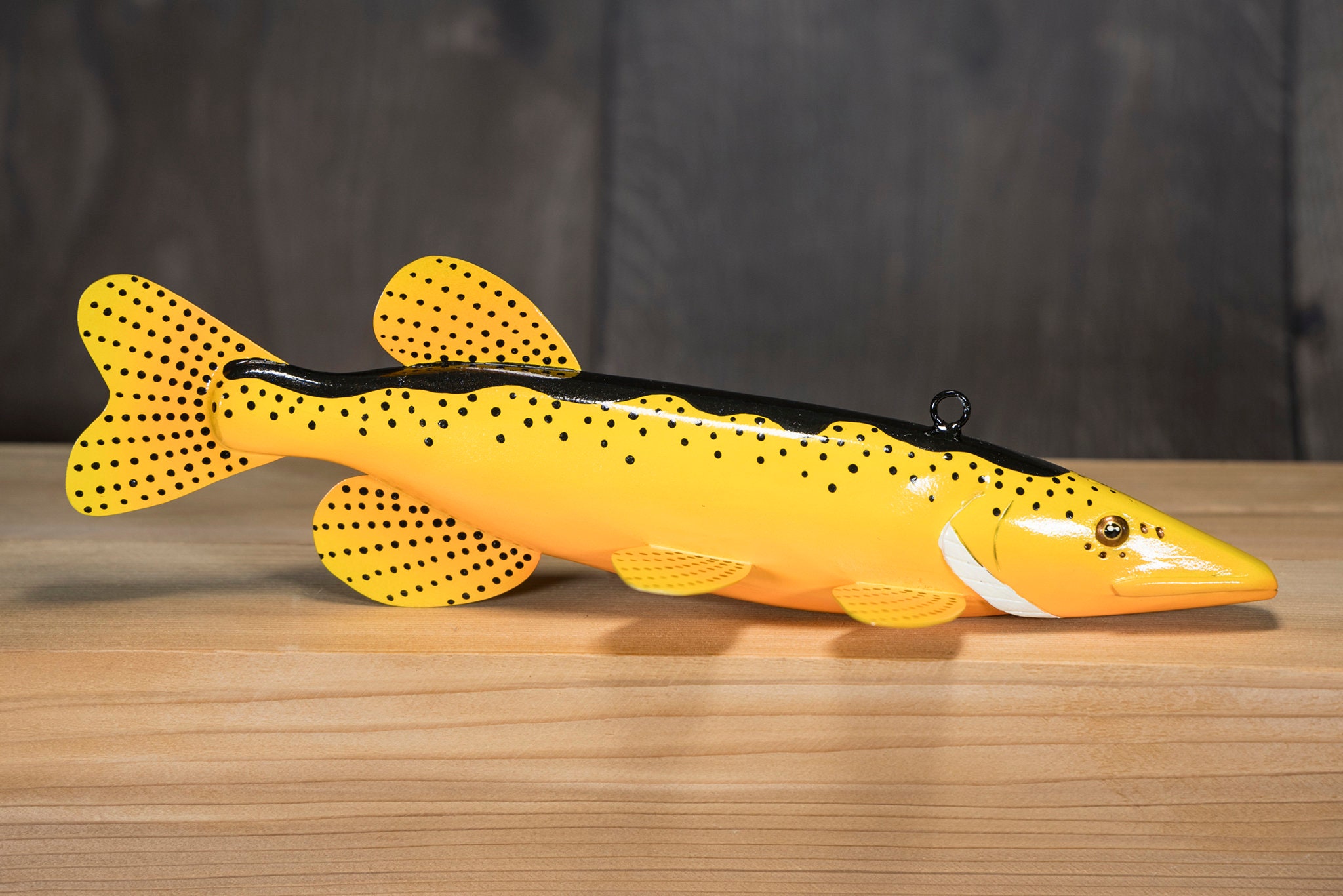 Yellow and Black Folk Art Pike Fish Decoy Collectible Handmade by Ryan ...