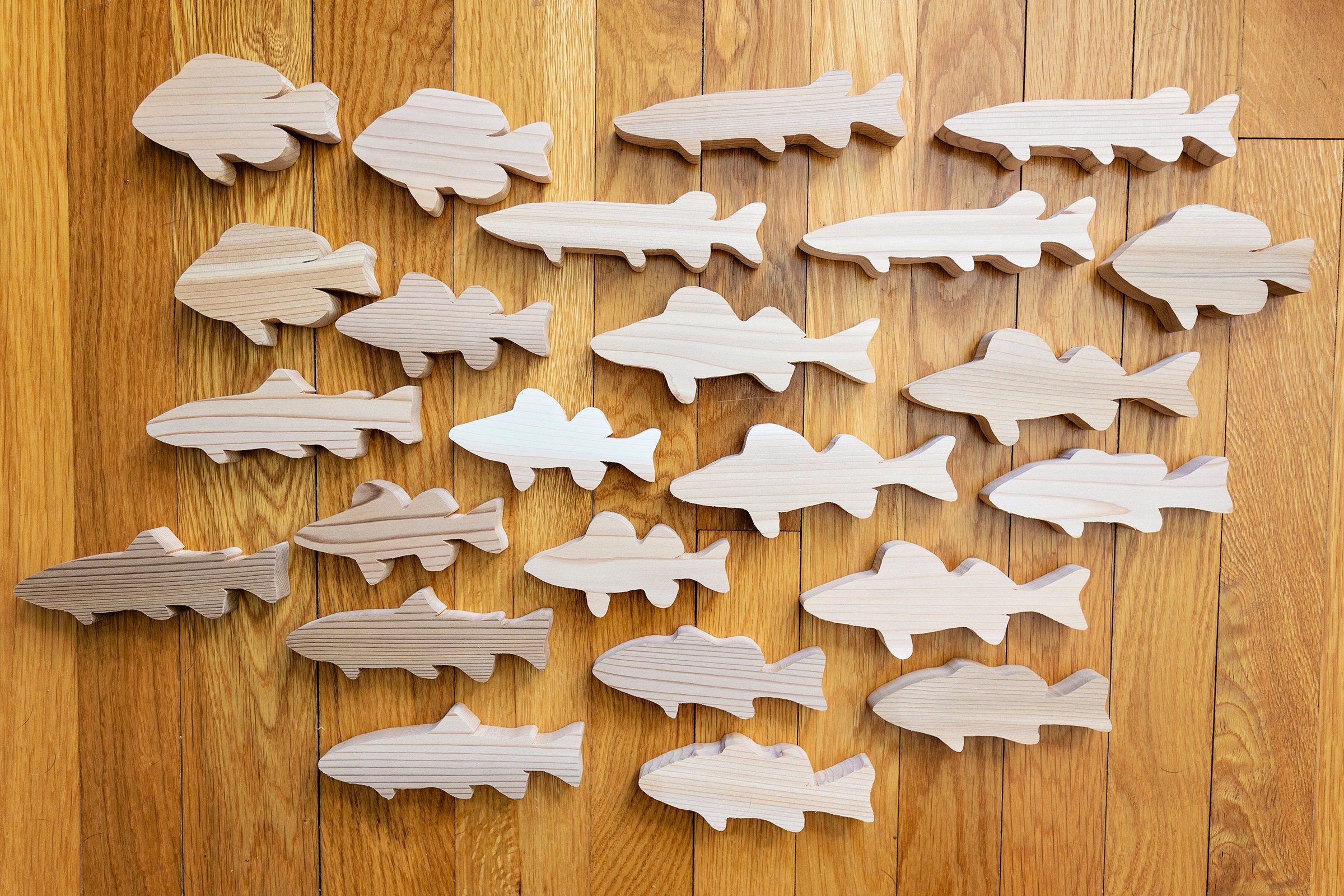 School of 24 Small Fish Wood Cutouts Fun Activity for Kids and Adults ...