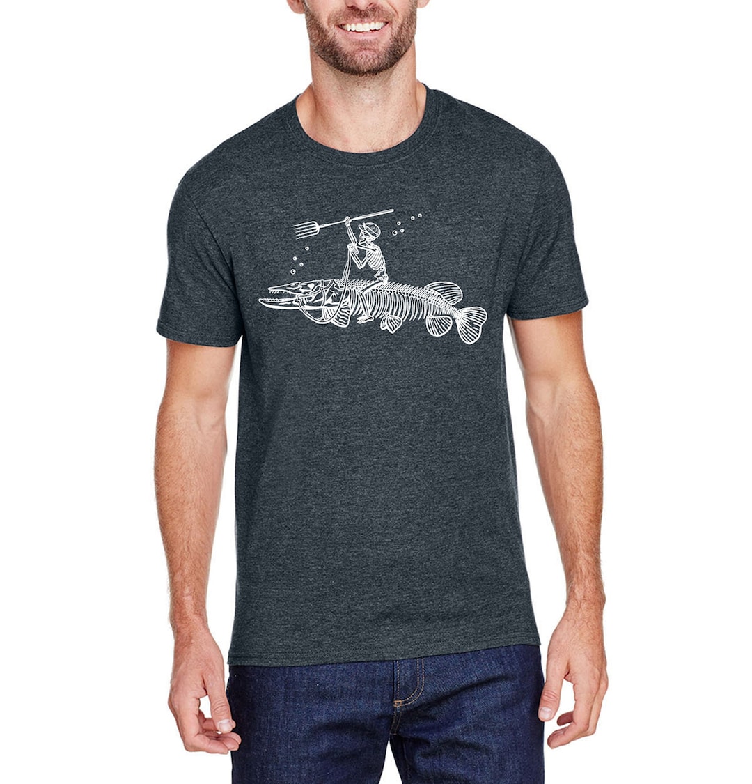 Skeleton Dude Riding a Northern Pike — Graphic T-shirt by Ryan Ebert - Etsy