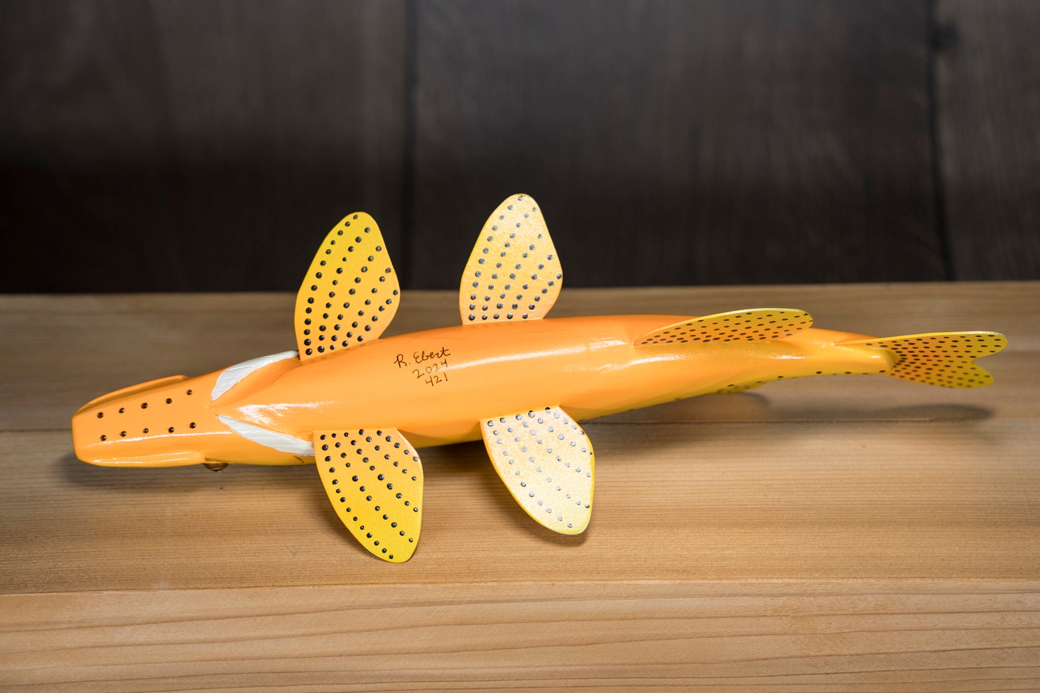 Yellow and Black Folk Art Pike Fish Decoy Collectible Handmade by Ryan ...