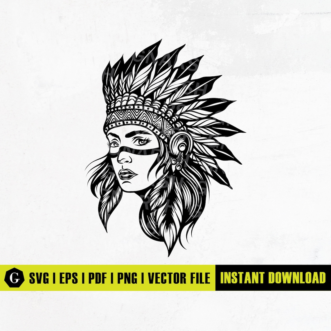 Native American Girl SVG Warrior Headdress Tribal Aztec - Etsy