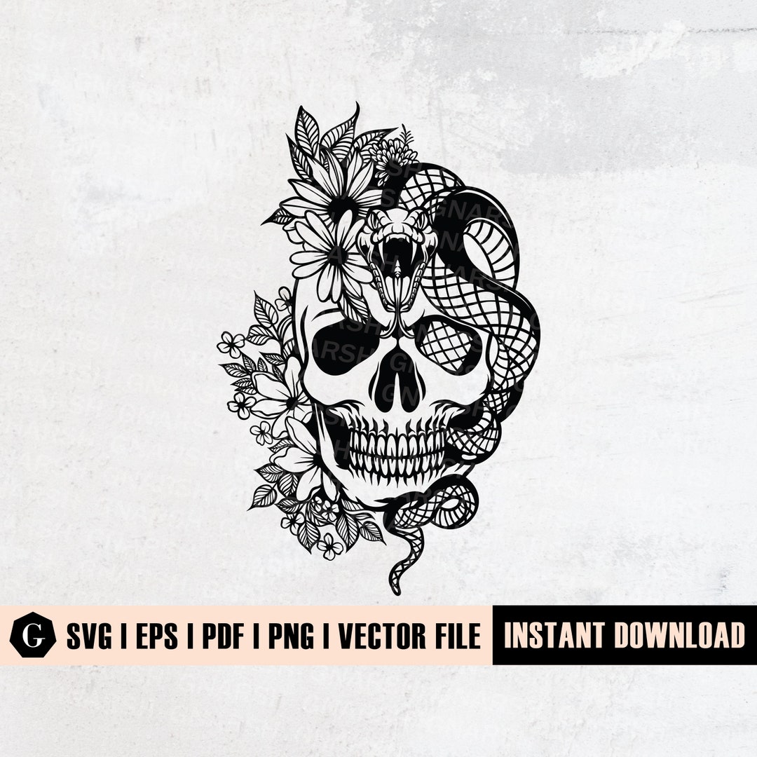 Floral Snake Skull Svg File | Floral Skull Svg | Flower Skull Svg ...