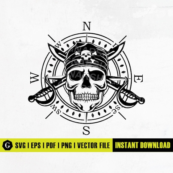 Pirate Compass Rose Black And White