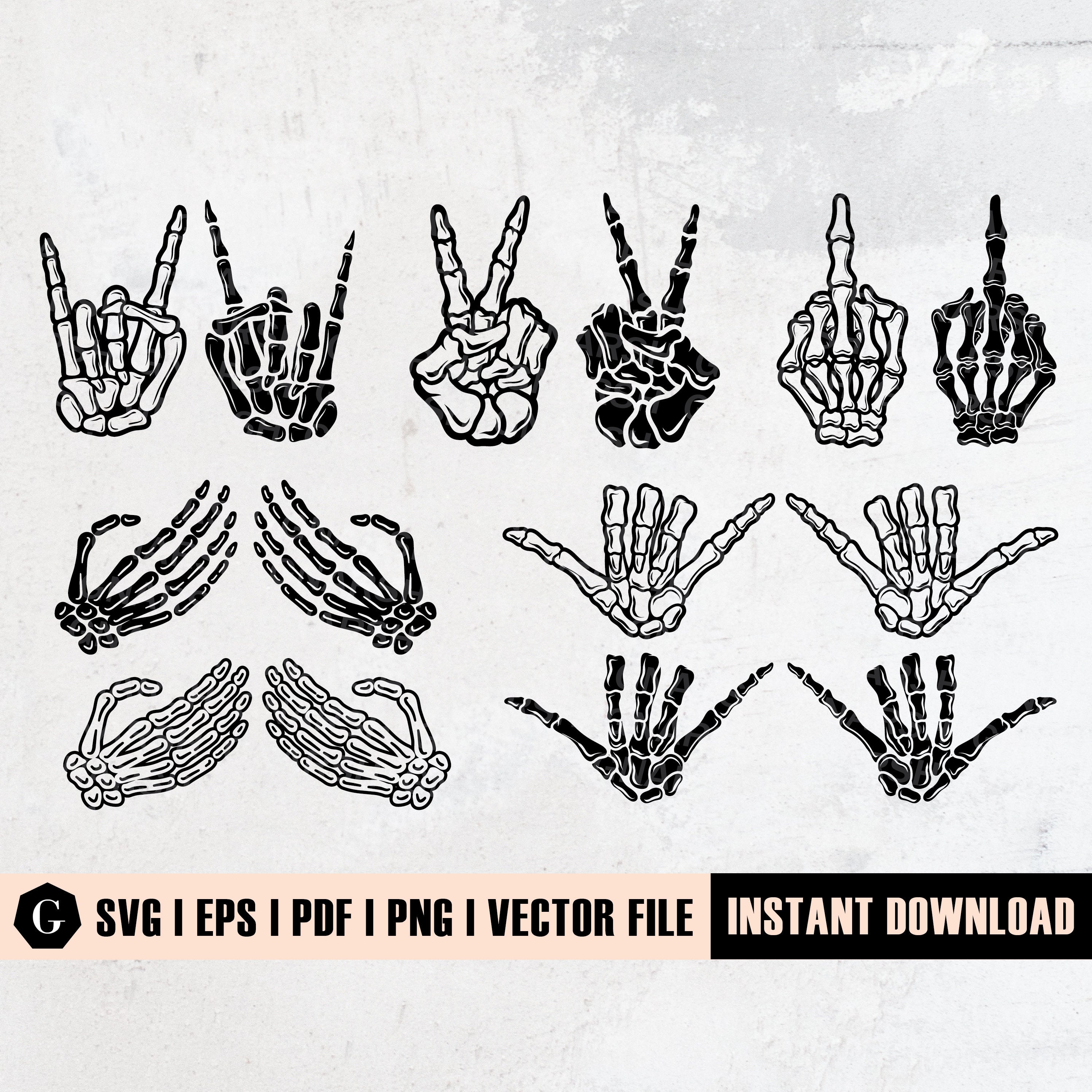 BUNDLE 10 Skeleton Hands Svg Hand Sign Silhouette Bones of - Etsy