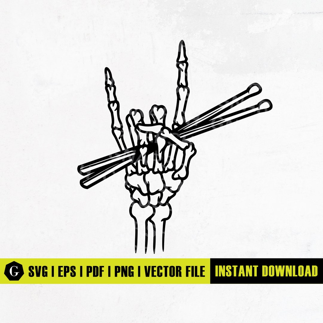 Skeleton Hand With Drumsticks SVG | Drummer Svg| Rock and Roll SVG ...