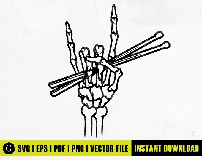 Skeleton Hand With Drumsticks SVG | Drummer Svg| Rock and Roll SVG ...