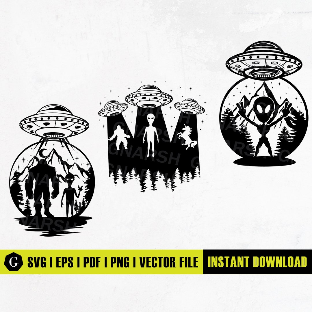 BUNDLE Alien Svg | UFO Svg | Mountain Scene Svg | Alien Shirt | Bigfoot ...