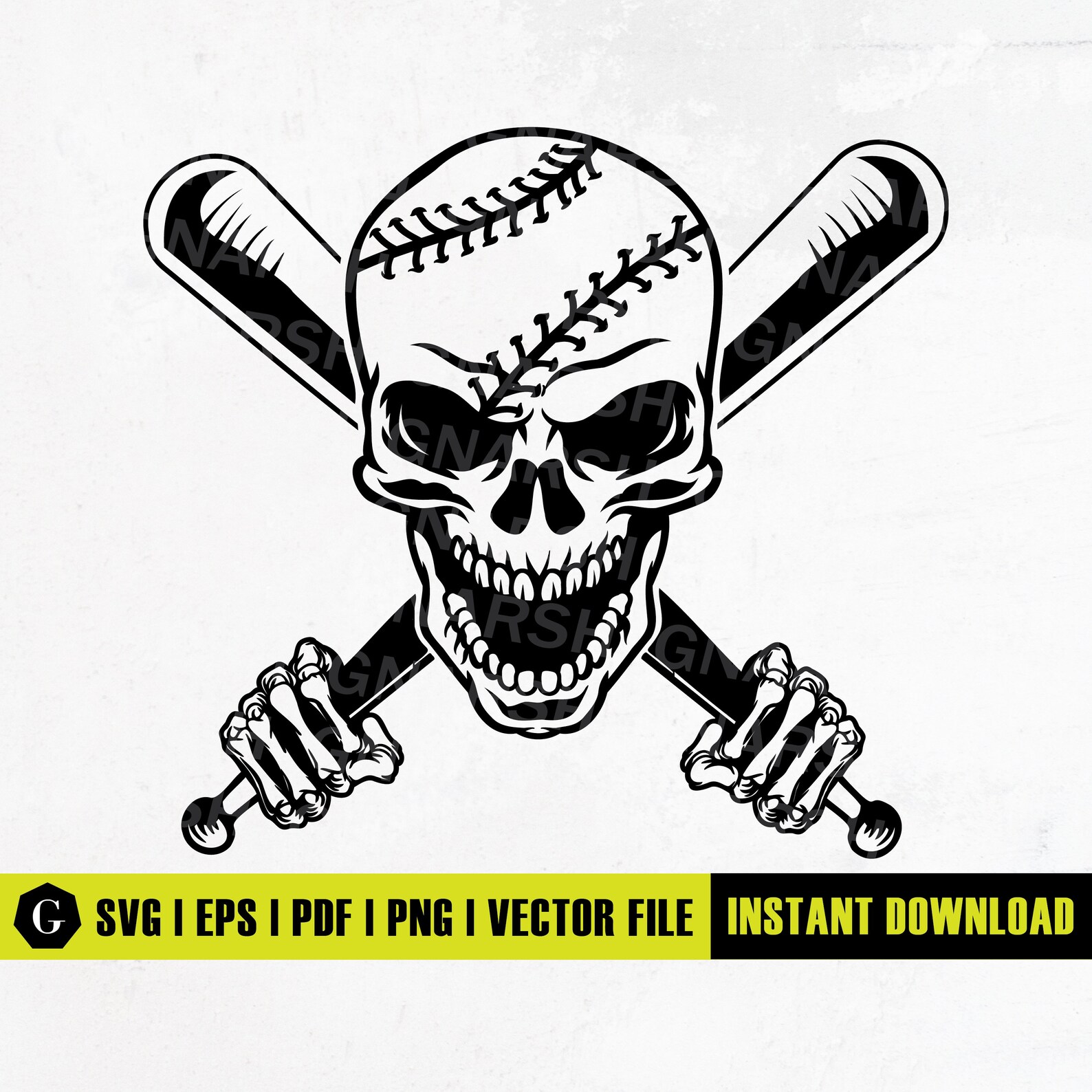 Baseball Skull With Crossed Bats Svg Softball Skull Svg - Etsy