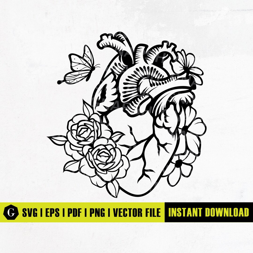 Cardiology SVG | Anatomical Heart With Flowers SVG | Floral Heart Svg ...