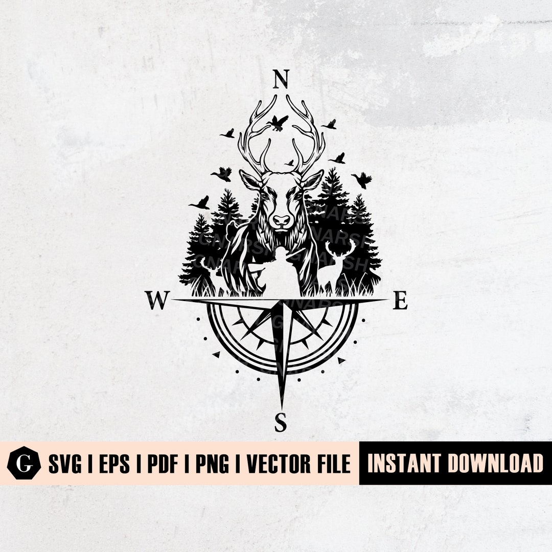Deer Hunter Svg File | Deer Antler Svg | Compass Svg | Deer Hunting Svg ...