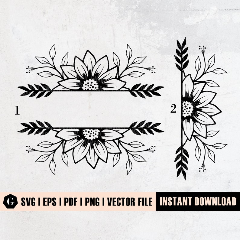 Sunflower Monogram Svg Cut File | Floral Design (digital Download) - Etsy