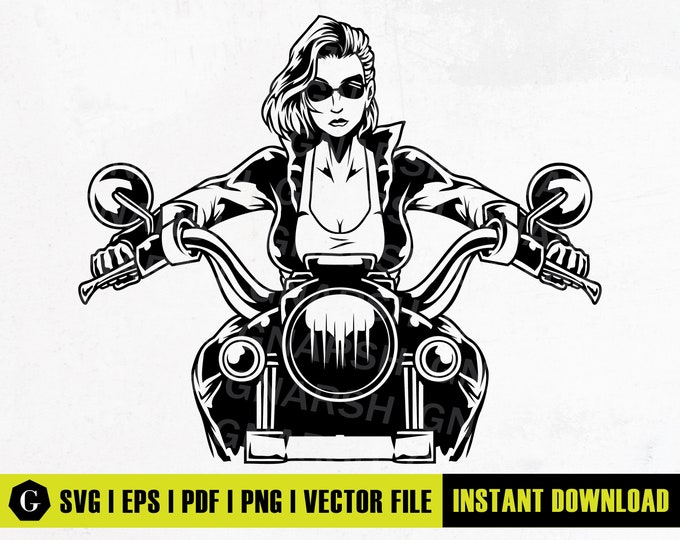 Girl Biker SVG | Woman Biker Svg Cut Fir for Cricut | Cute Biker ...