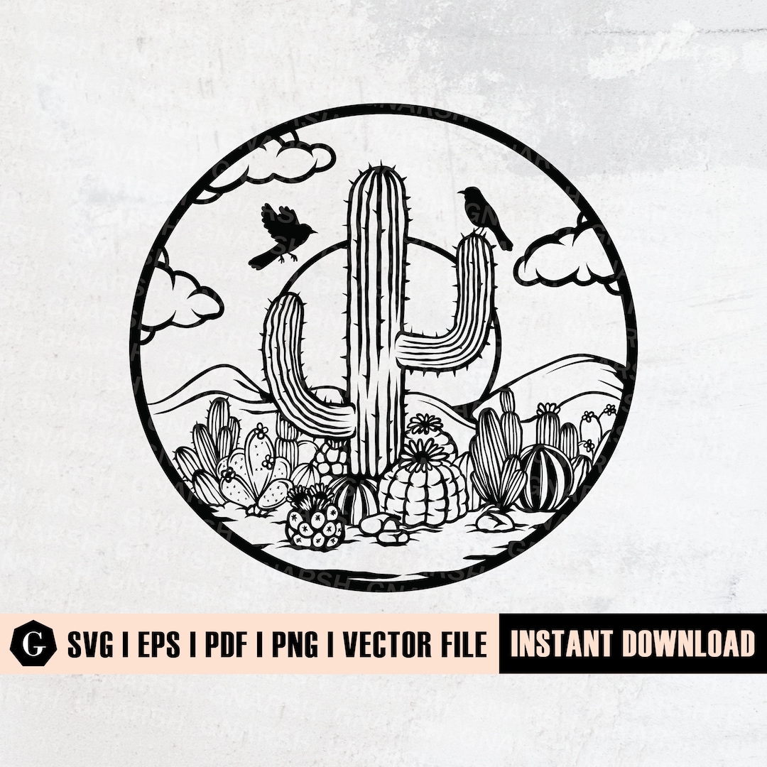 Cactus SVG File | Desert Scene Svg | Cactus Scene Svg | Mountain Scene ...