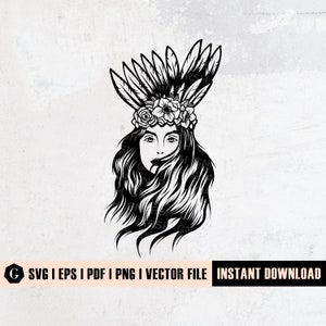 American Native Woman SVG File | Indian Woman | Native American ...