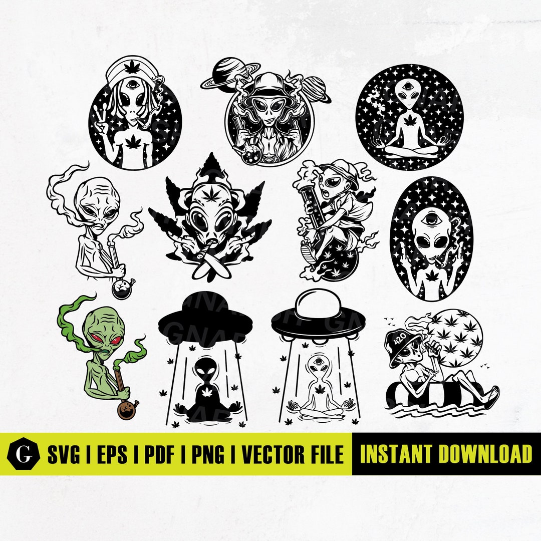 BUNDLE 11 Designs Alien Weed Svg Alien Smoking Joint Svg Alien Svg ...