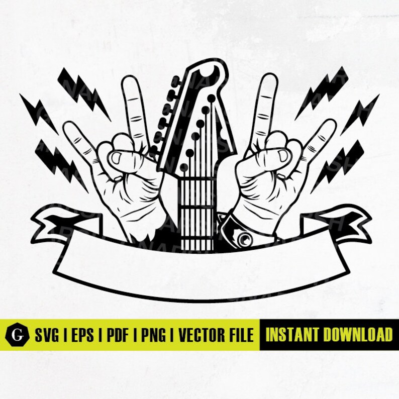 Rock and Roll Music SVG Guitar SVG Rock Hand Sign Svg Rock N Roll SVG ...