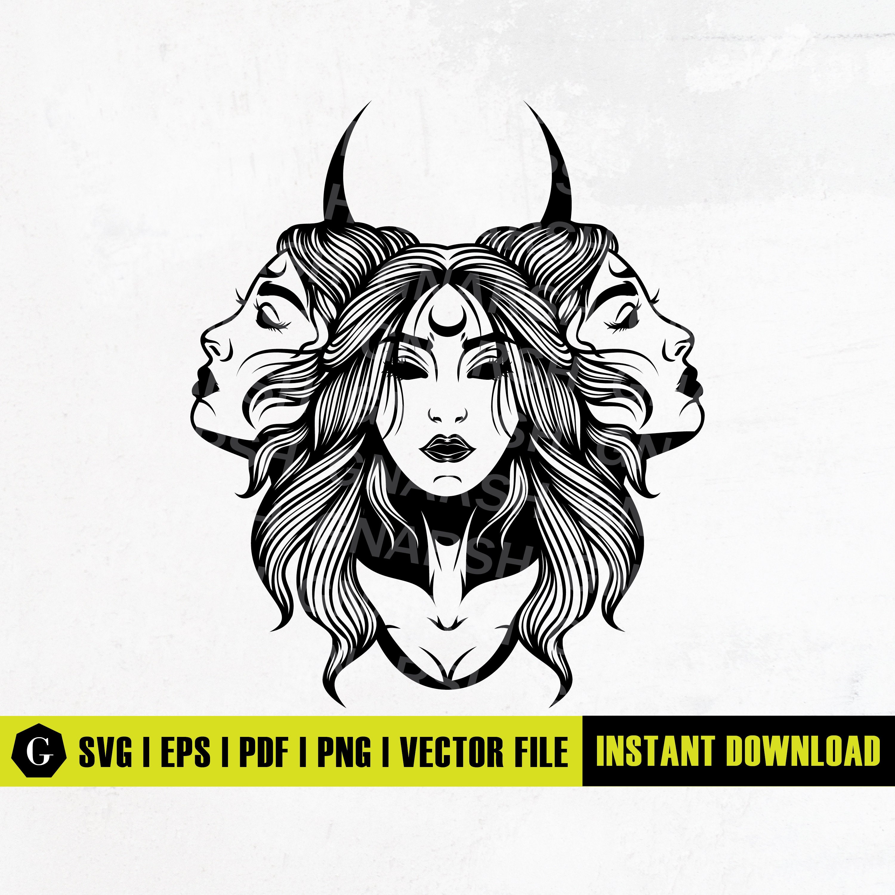 Fille à trois têtes Svg Diable fille Svg Démon fille Svg Svg gothique ...