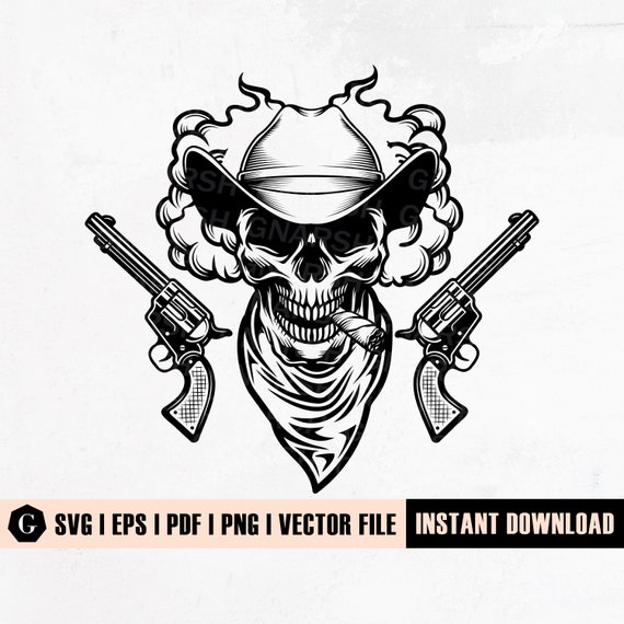 Cowboy Skeleton With Guns Svg Cowboy Skull Svg Cowboy Svg - Etsy