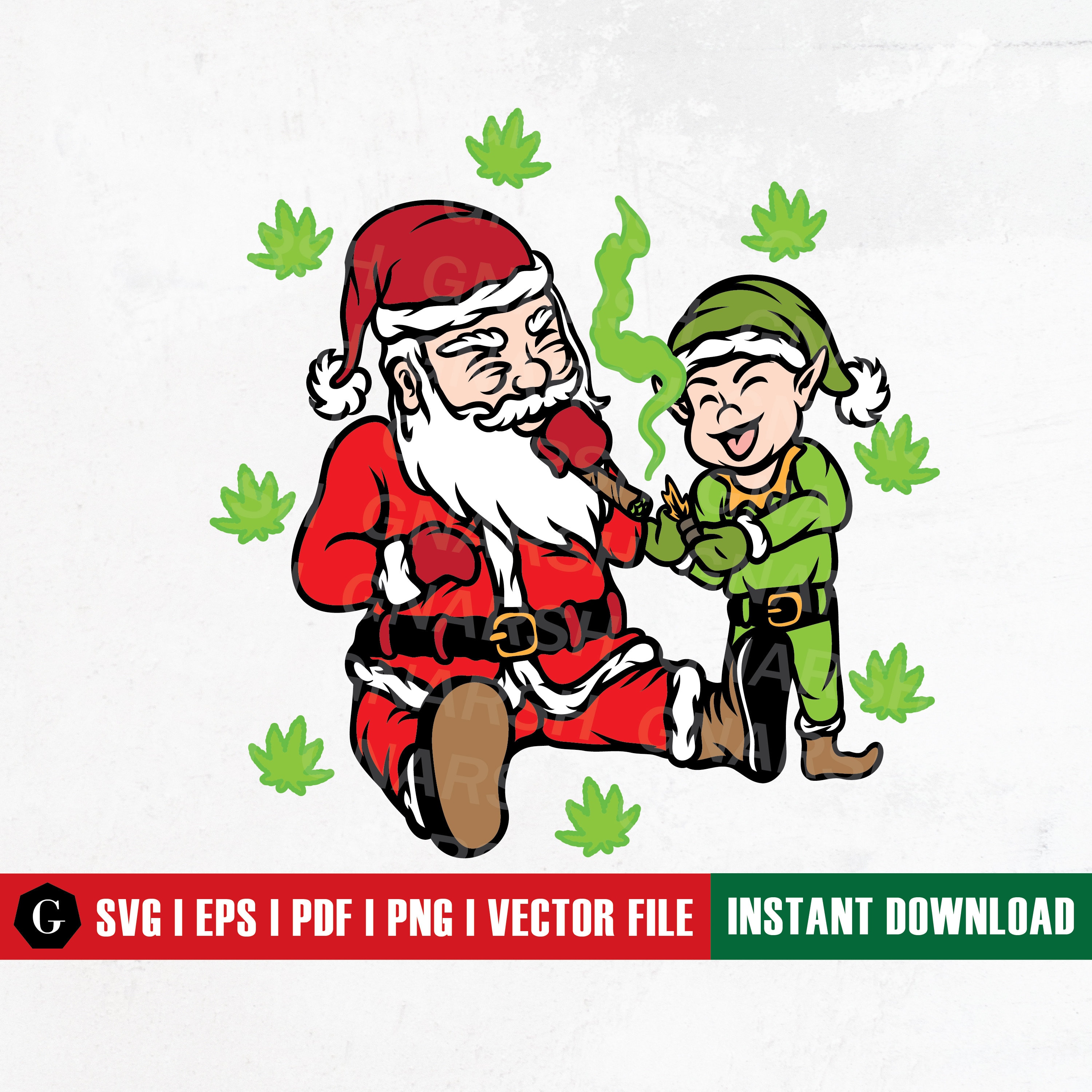 Santa & Elf Smoking SVG Smoking Weed Marijuana Joint Cannabis | Etsy