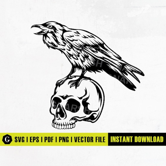 Crow on Skull SVG Death SVG Crow Clipart Svg Gothic - Etsy